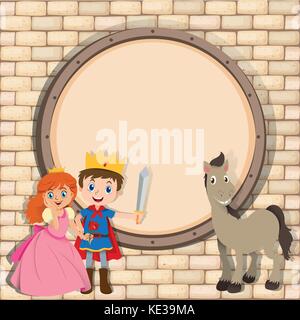 Border template design with prince and princess Stock Vector Image ...