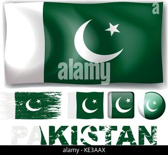 A set of illustrated Pakistan flags in different shapes and variations ...