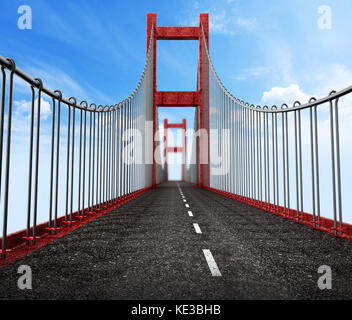 Road level view from suspension bridge . 3D illustration Stock Photo ...