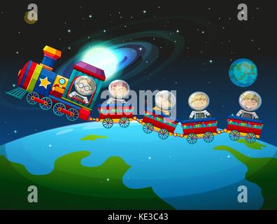 Children riding space train illustration Stock Vector Image & Art - Alamy
