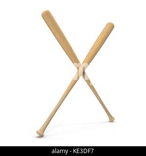 Two Wooden Crossed Baseball Bats isolated on white. 3D illustration ...