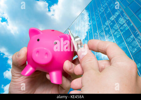 Piggy bank and stethoscope. Concept for expensive insurance. Copy space ...