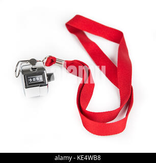 Metal Clicker Counter on red ribbon Stock Photo - Alamy
