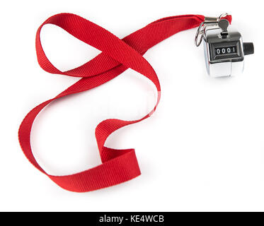 Metal Clicker Counter on red ribbon Stock Photo - Alamy