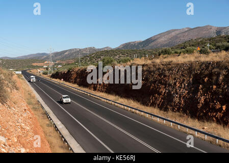Malia, Crete, Greece. The E75 a National road with new road surface ...