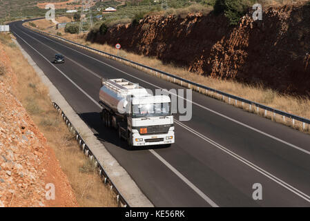Malia, Crete, Greece. The E75 a National road with new road surface and ...