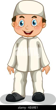 Illustration of Happy Muslim Boy standing, Hand drawing style for ...