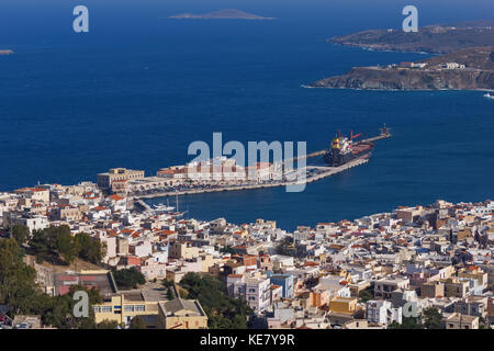 Amazing Pamorama to port of town of Ermopoli, Syros, Cyclades Islands ...