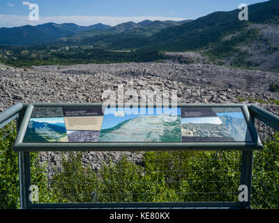 A sign at Frank Slide in the Crowsnest Pass, a massive rockslide from ...
