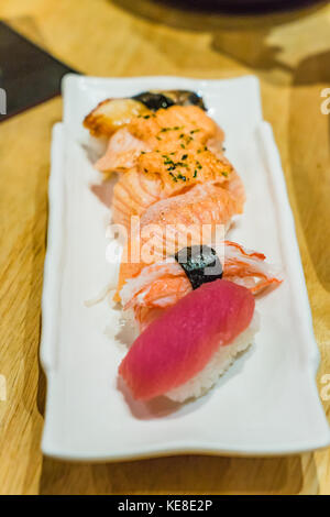 Salmon belly, sushi, tuna sashimi, tuna, shrimp, assorted, soy sauce ...