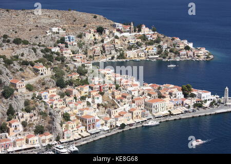 Views of Symi Town and Harani Bay from Hora on Symi, Dodecanese Islands ...