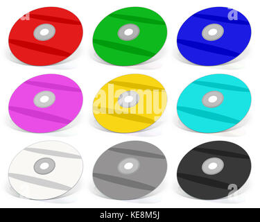 Many Colorful DVD's. RGB and CMYK DVD. Multimedia disks. Isolated on ...