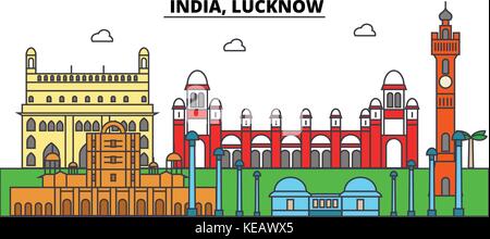 India, Lucknow flat landmarks vector illustration. India, Lucknow line ...