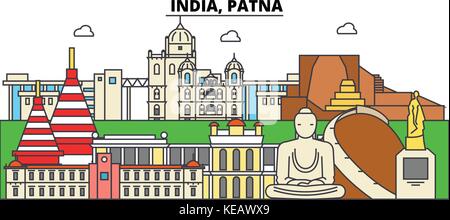 India, Patna flat landmarks vector illustration. India, Patna line city ...