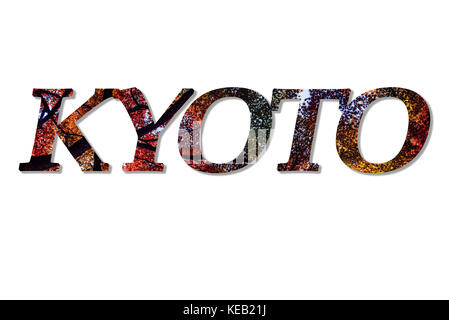 word japan country is written with leaves on a white insulated ...