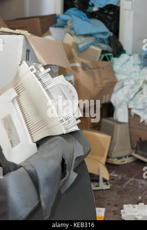 Old broken computers and CRT PC computer monitors (screens Stock Photo ...