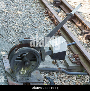 Hand-operated railroad switch with lever, weight and signal Stock Photo ...