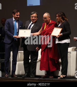 The Dalai Lama meets Mayor of Palermo Leoluca Orlando at a press ...