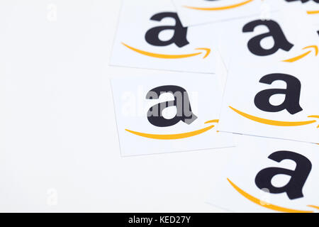 Amazon logo printed onto paper. Amazon is the largest online retailer ...