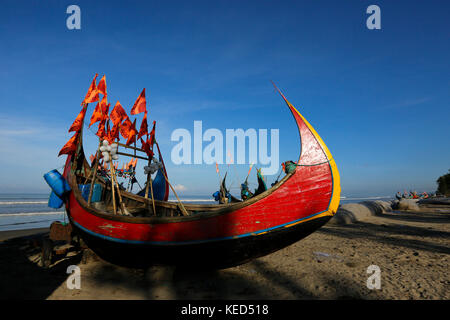 Fishing boats at the Cox's Bazar Sea Beach, the longest sea beach in ...