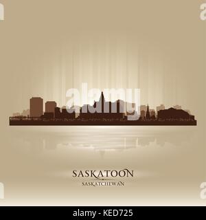 Saskatoon Saskatchewan Canada city skyline silhouette. Vector ...