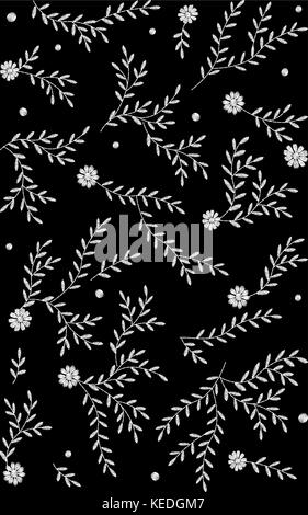 Chamomile floral seamless pattern. Embroidery motif, paint brush ...