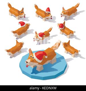 Cute dog corgi on christmas card. Vector greeting card in flat style ...