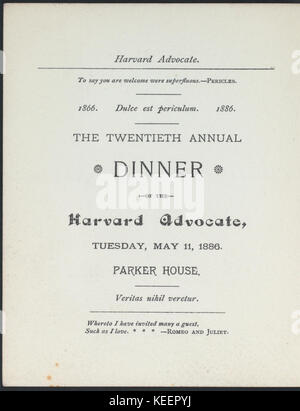 THE TWENTIETH ANNUAL DINNER (held by) THE HARVARD ADVOCATE (at ...