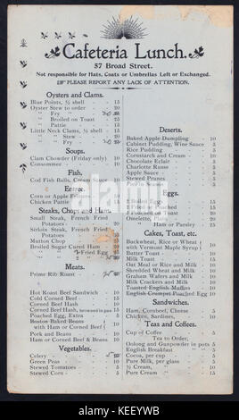 MENU FOR ALL MEALS (held by) CAFETERIA LUNCH (at) 57 BROAD STREET, NY ...