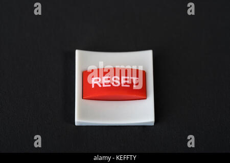 Macro-photo of small red Reset button - visual metaphor for staring ...
