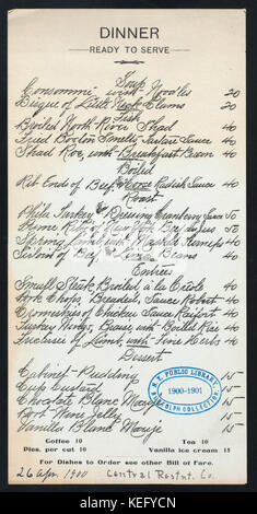 MENU (held by) CENTRAL RESTAURANT CO. (at) NEW YORK, NY (REST;) (NYPL ...
