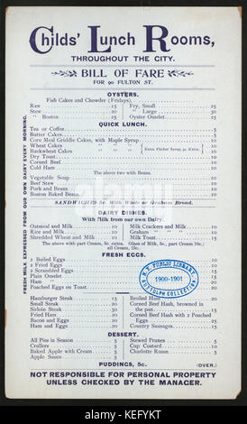 This menu from Childs' Lunch Rooms, located at 90 Fulton Street, New ...