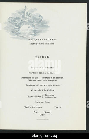 This image depicts a formal dinner event held aboard the SS Barbarossa ...