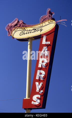 Neon sign advertising hot dogs Stock Photo - Alamy