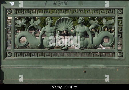 Two ichthyocentaurs Aphros and Bythos depicted in the iron cast railing ...