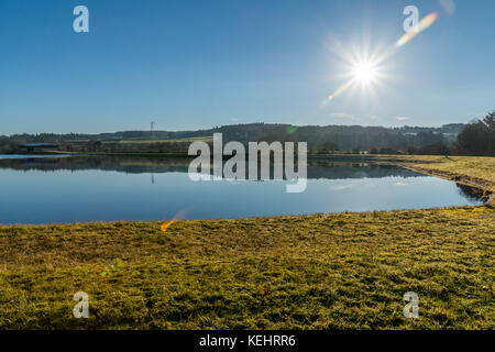 Inchgarth reservoir bank and water Stock Photo - Alamy