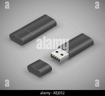 USB data storage technology isometric in black and white Stock Vector ...