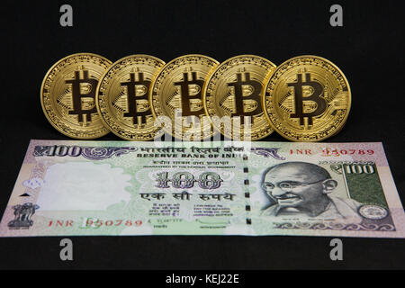 Bitcoin With Indian Currency Note Stock Photo - Alamy