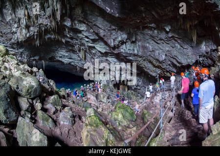 Tourists visiting the Gruta do Lago Azul [grotto of the blue lake] at Bonito - Mato Grosso do ...