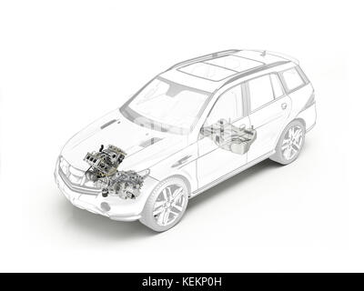 Suv car technical cutaway, cross section. Top view Stock Photo - Alamy