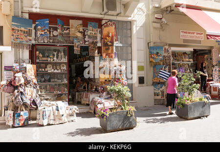 Heraklion, Crete, Greece. Tourist shops on the Odhos 25-Avgoustou, main ...