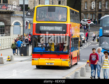 Three Bridges double decker tourist bus arrives at Waverley Bridge in ...