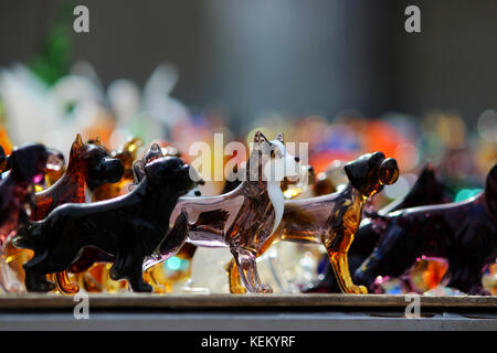 Miniature glass toy souvenirs of colored glass in the form of animals ...