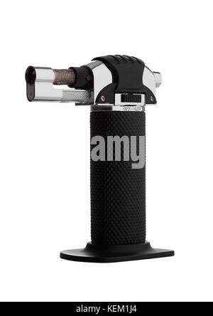 Kitchen mini blow torch with black handle on white background Stock ...