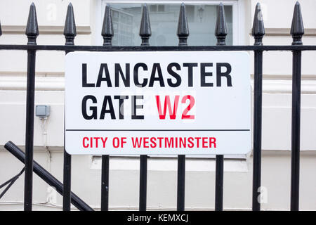 London Street W2 City of Westminster street sign on railings Stock ...
