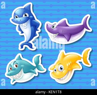 Purple shark cartoon sticker illustration Stock Vector Image & Art - Alamy