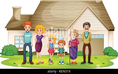 Illustration of a big extended family on a white background Stock ...