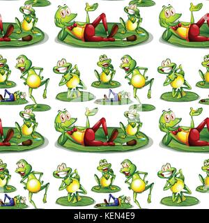 Frog seamless pattern. Repeating cute frogs and aquatic plants baby shower design, cards print ...