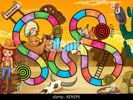 Kids board game. Wild west cartoon cowboy, sheriff and indian vitamin ...