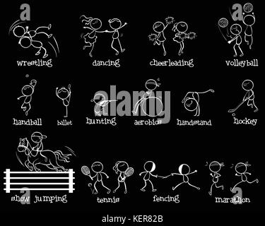A vector illustration of people playing handball in the competition for ...